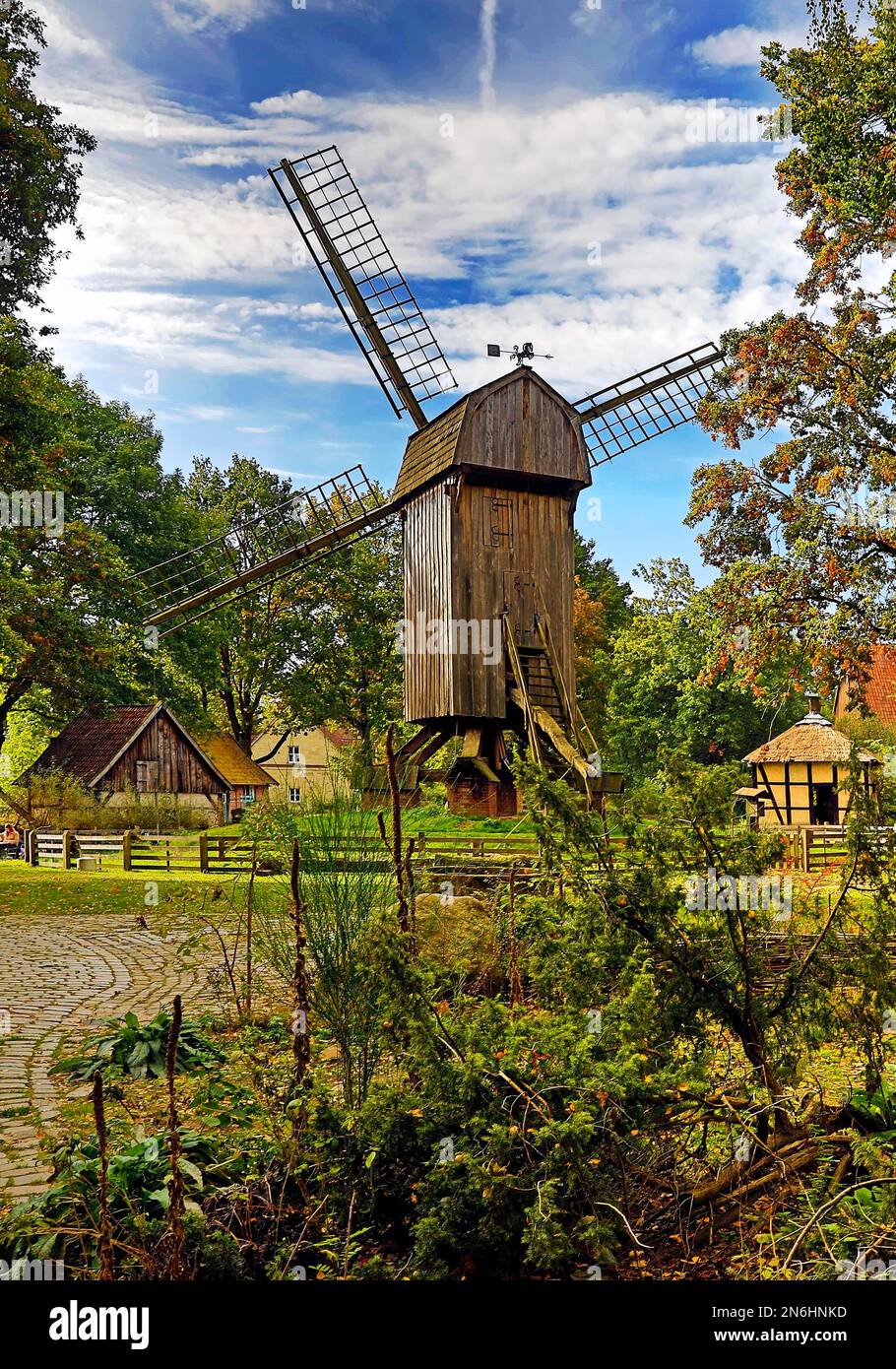 The Muehlenhof open-air museum with the Bockwindmuehle, Muenster ...