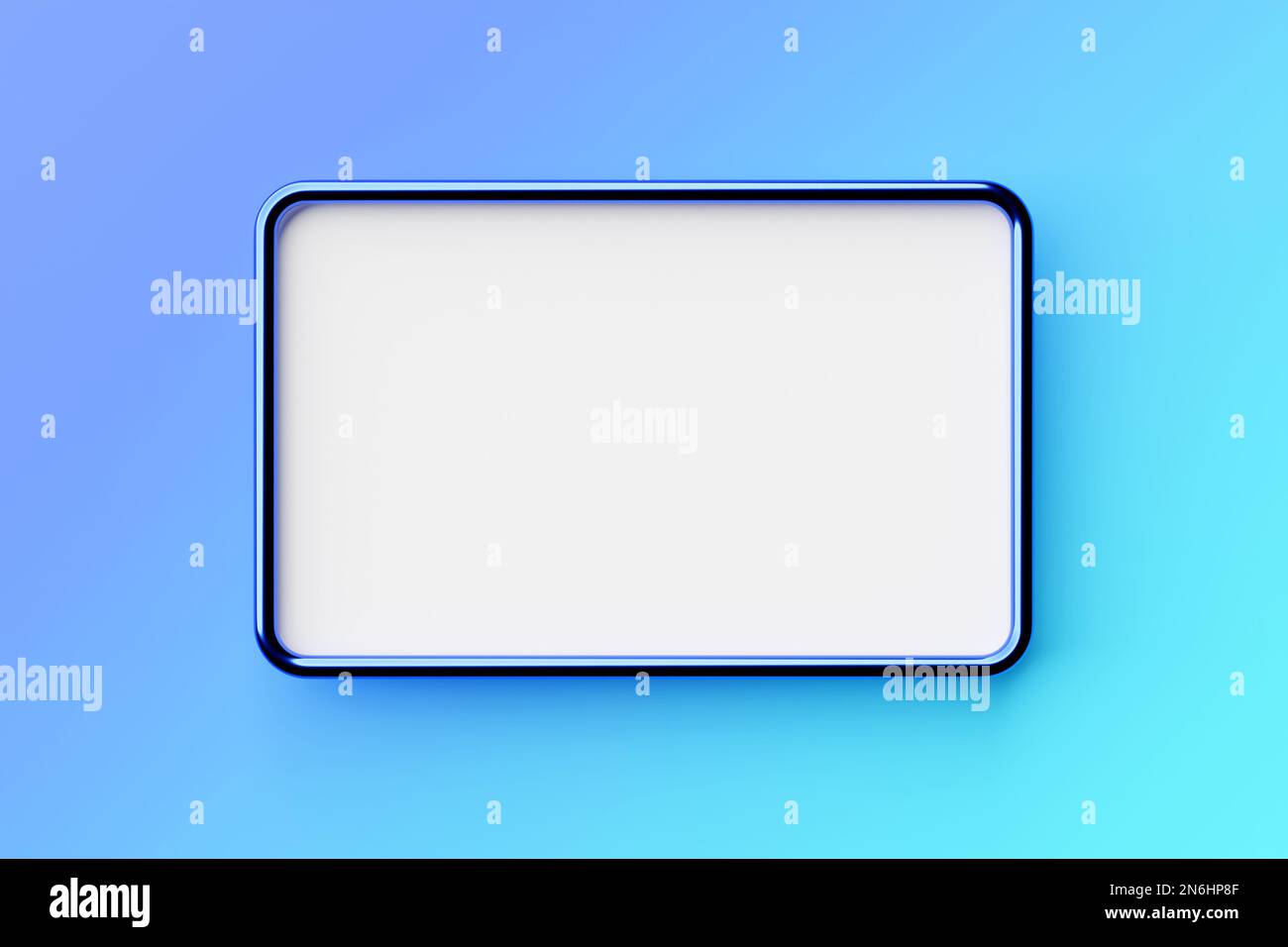 3D illustration of bright white light frame on a blue isolated ...