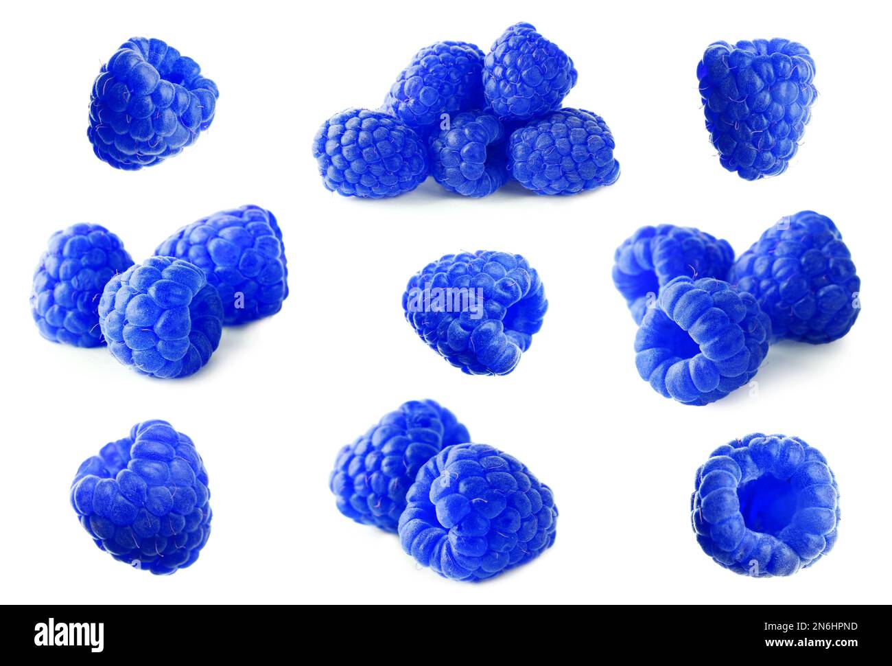 Set of fresh blue raspberries on white background Stock Photo - Alamy