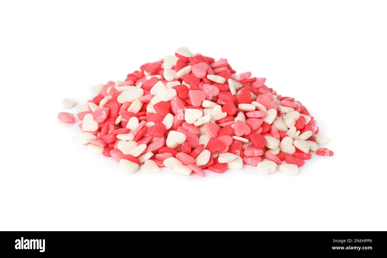 Pile of bright heart shaped sprinkles on white background Stock Photo ...