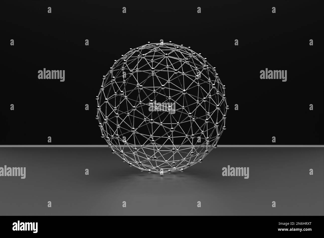 Abstract 3D Sphere of Neon Dots and Stripes. Global Network Connection. Abstract Globe Grid ...