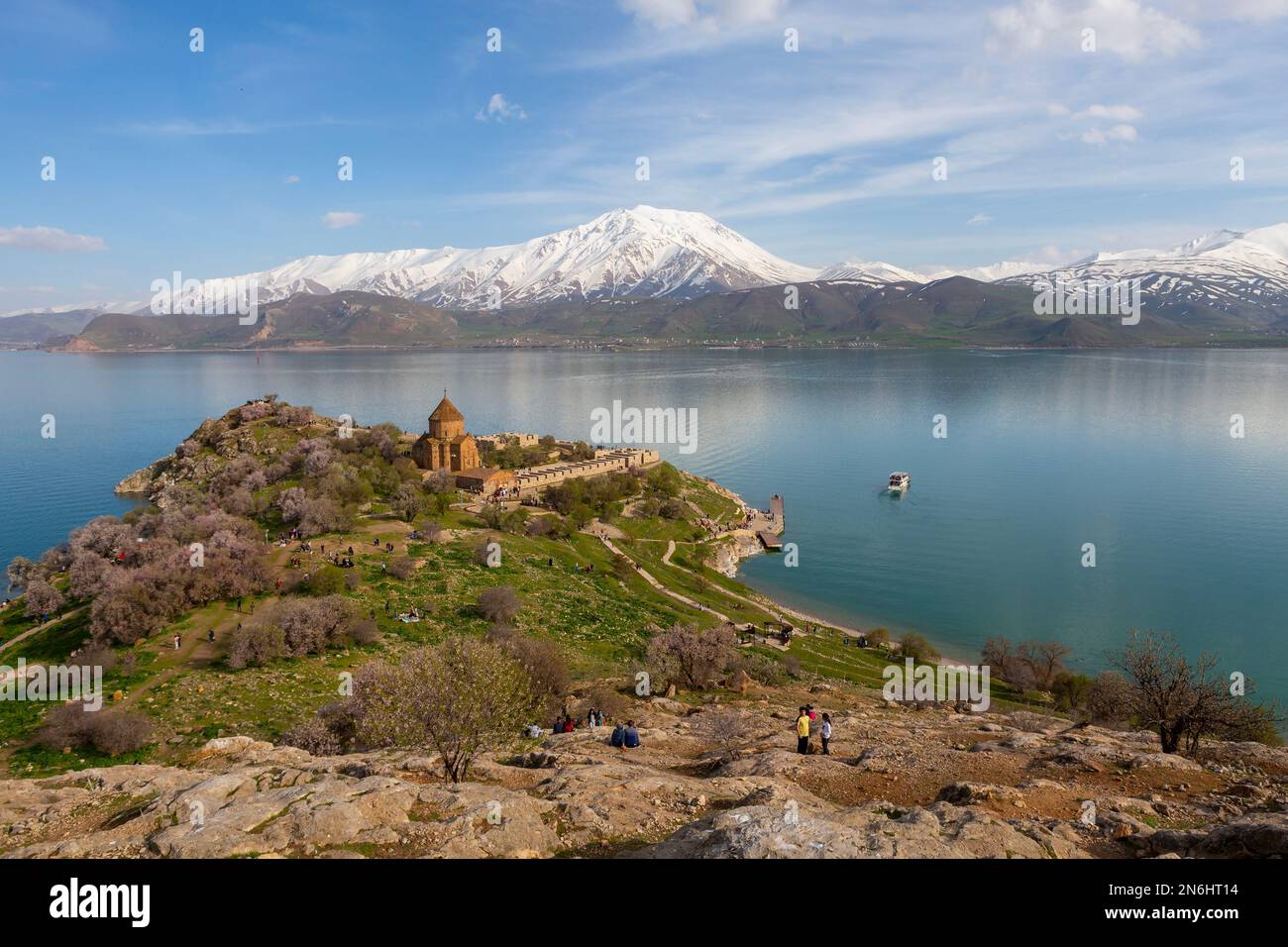 Akdamar Island in Van Lake. The Armenian Cathedral Church of the Holy ...