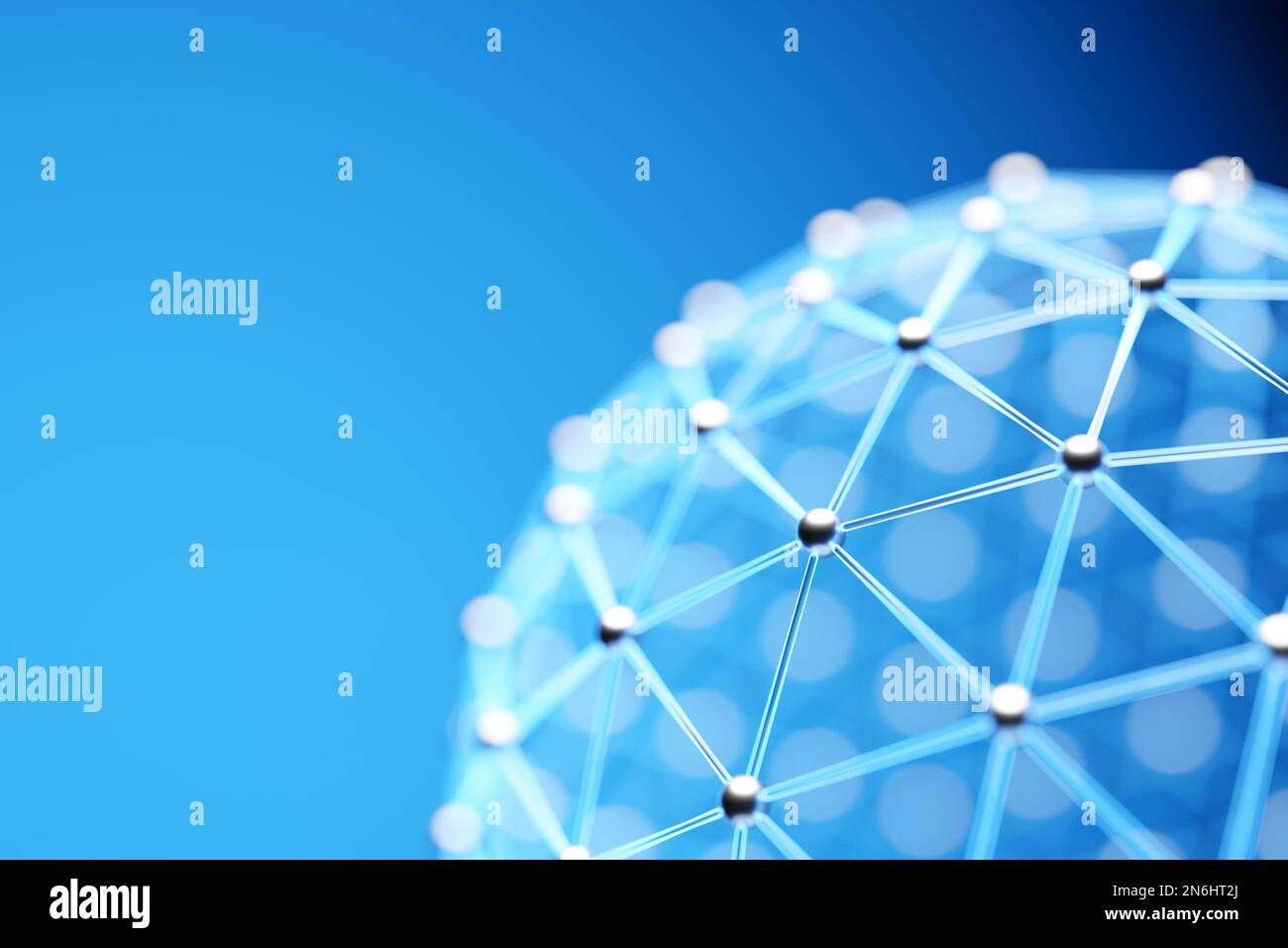 Blue sphere of lines and dots, molecular lattice, geometric shape ...