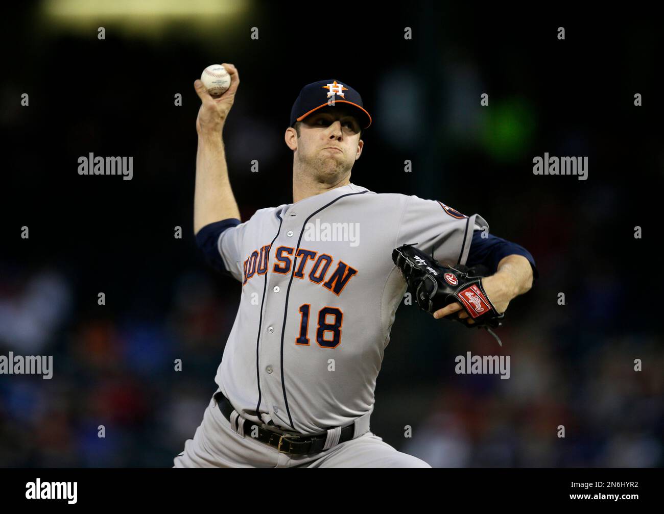 Houston Astros starting pitcher Jordan Lyles (18) works against the ...