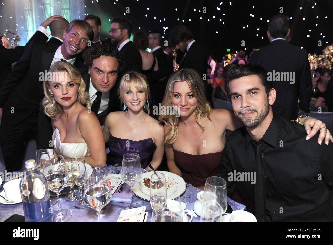 From left, Jack McBrayer, Kelli Garner, Johnny Galecki, Melissa Rauch ...