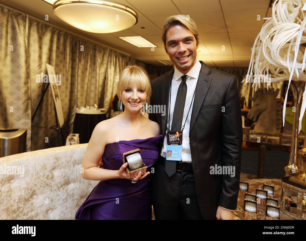 Melissa Rauch and designer Josh Johnson at the backstage creations ...