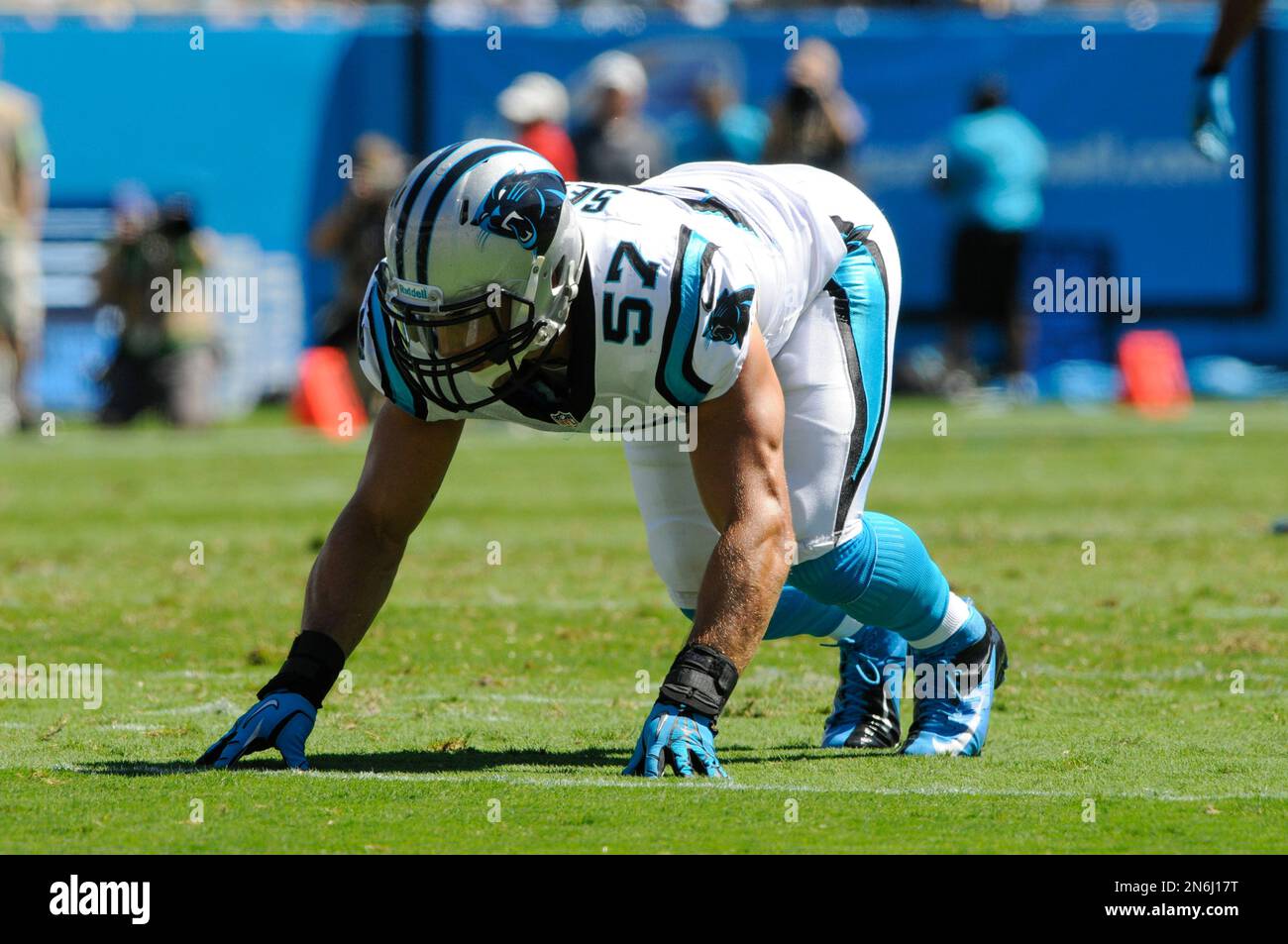 Carolina Panthers linebacker Jordan Senn (57) is shown during an NFL ...