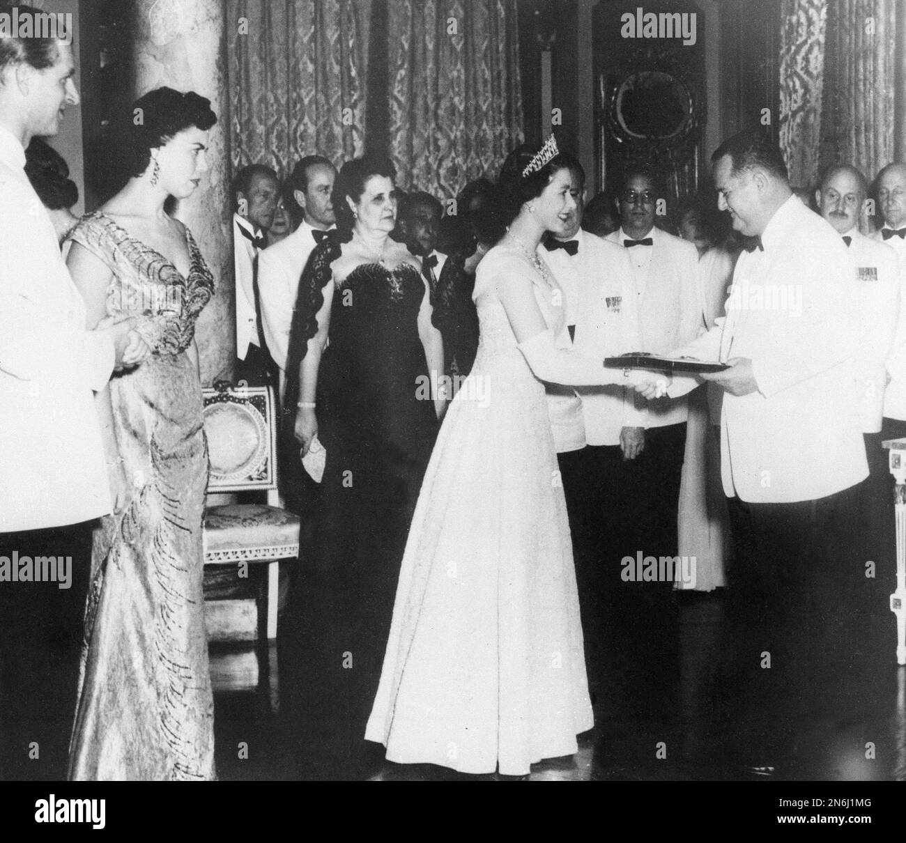 Queen Elizabeth II receives from Col. Jose Antonio Remon, President of ...