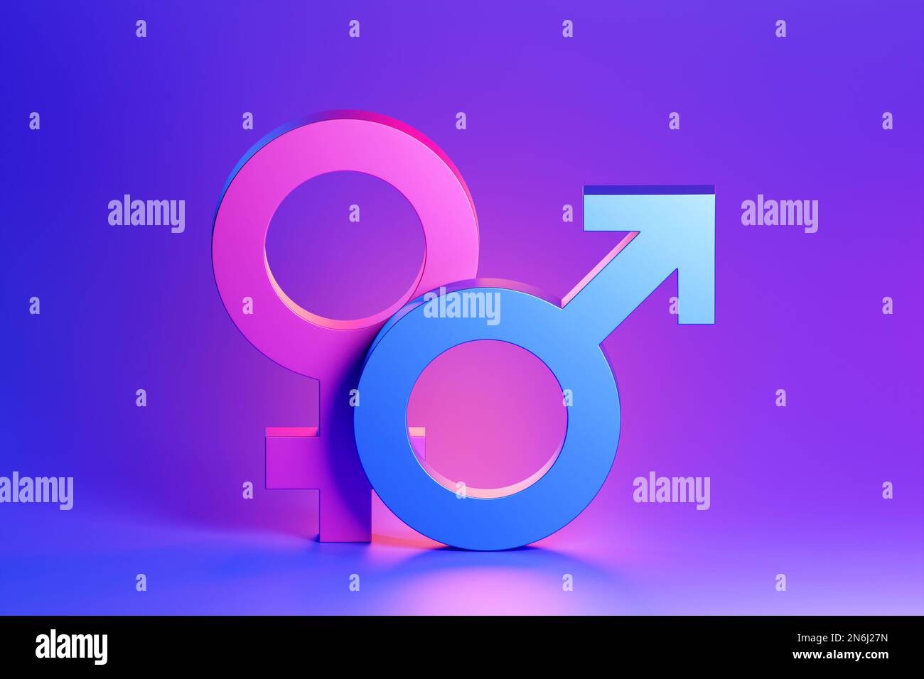 Pink female and blue male gender symbol. Minimal idea concept, 3D ...