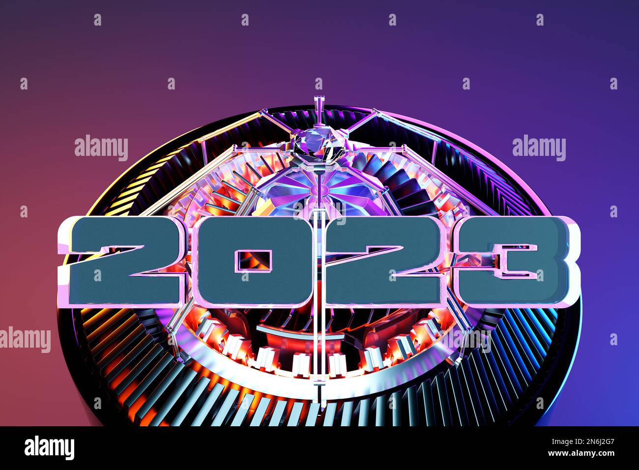 3d illustration Futuristic tech postcard with the year 2023 on the ...