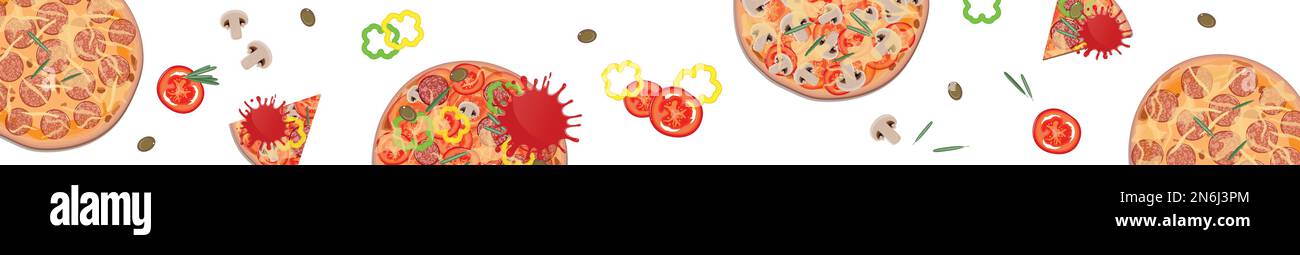 horizontal banner with appetizing pizza on a white background Stock ...