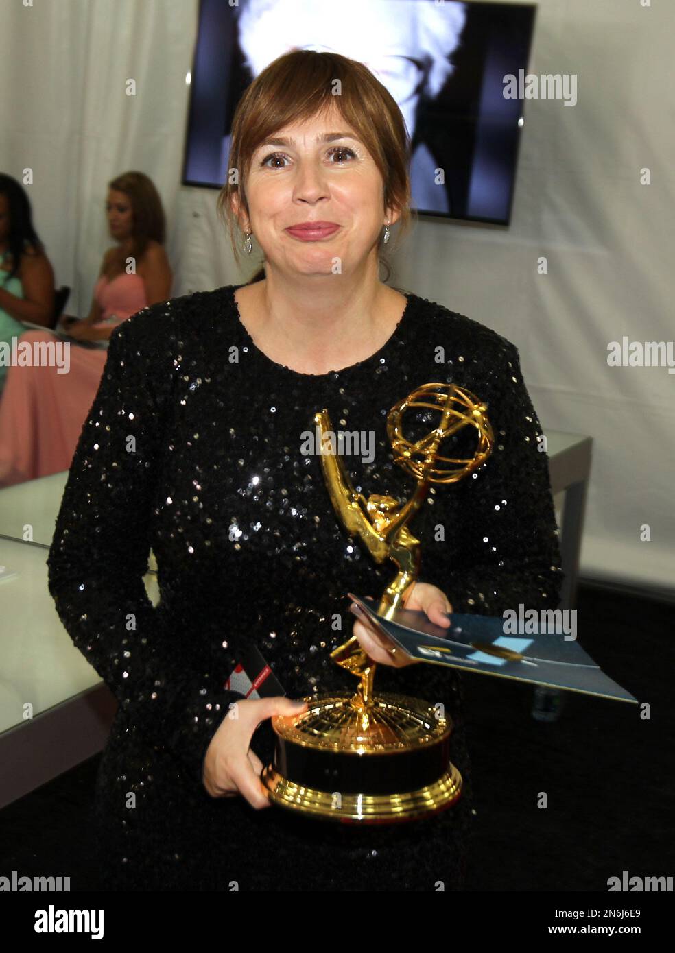 Exclusive - Writer Abi Morgan poses with her award for outstanding ...