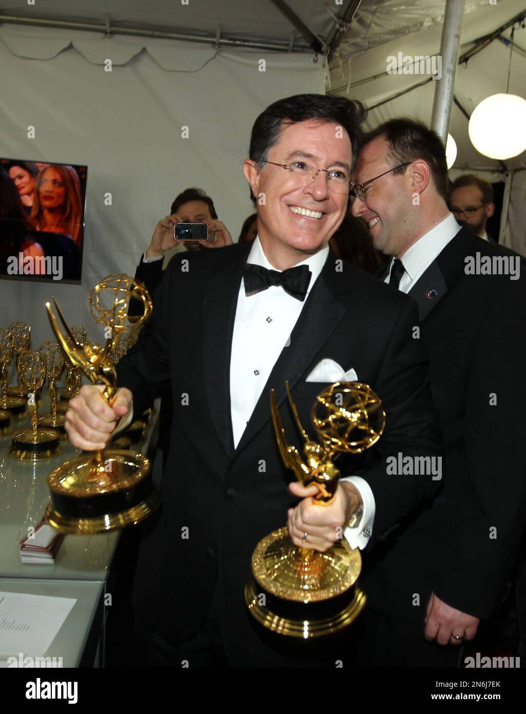 Exclusive - Stephen Colbert is seen at the trophy table with his awards ...