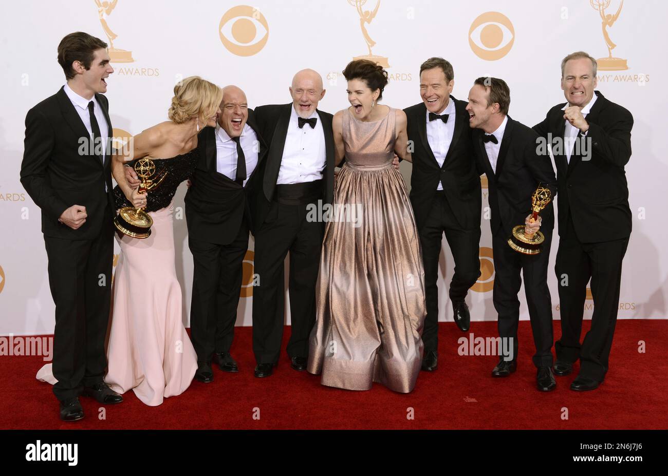 Cast members from "Breaking Bad", from left, RJ Mitte, Anna Gunn, Dean ...