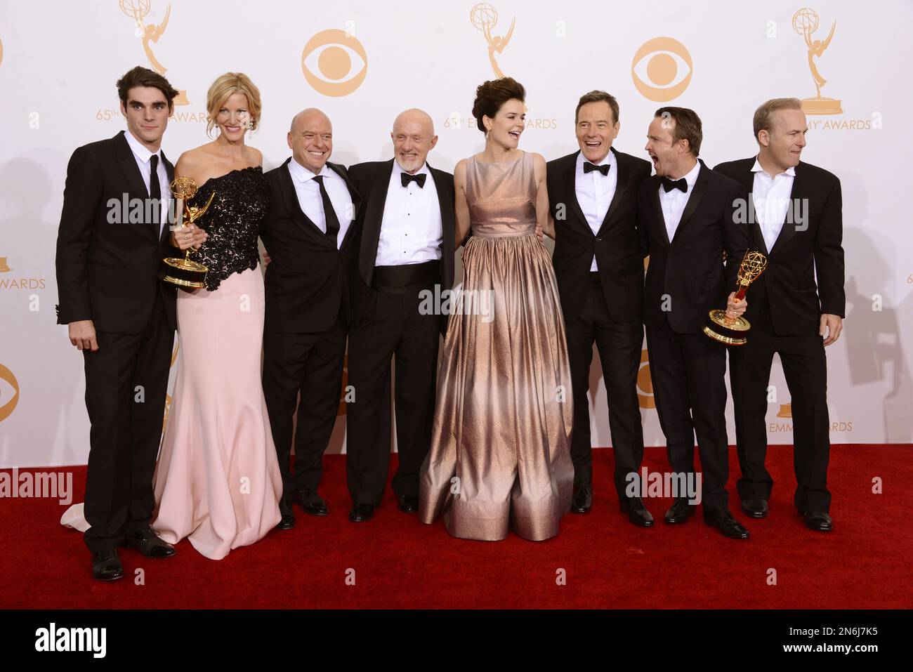 Cast members from "Breaking Bad", from left, RJ Mitte, Anna Gunn, Dean ...