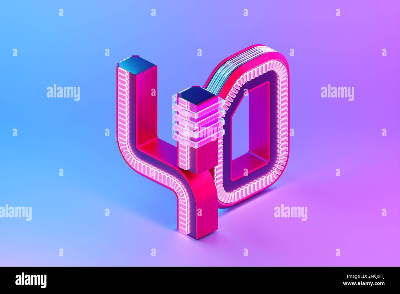 3D illustration, Number 40 fourty over c neon lights on pink background ...