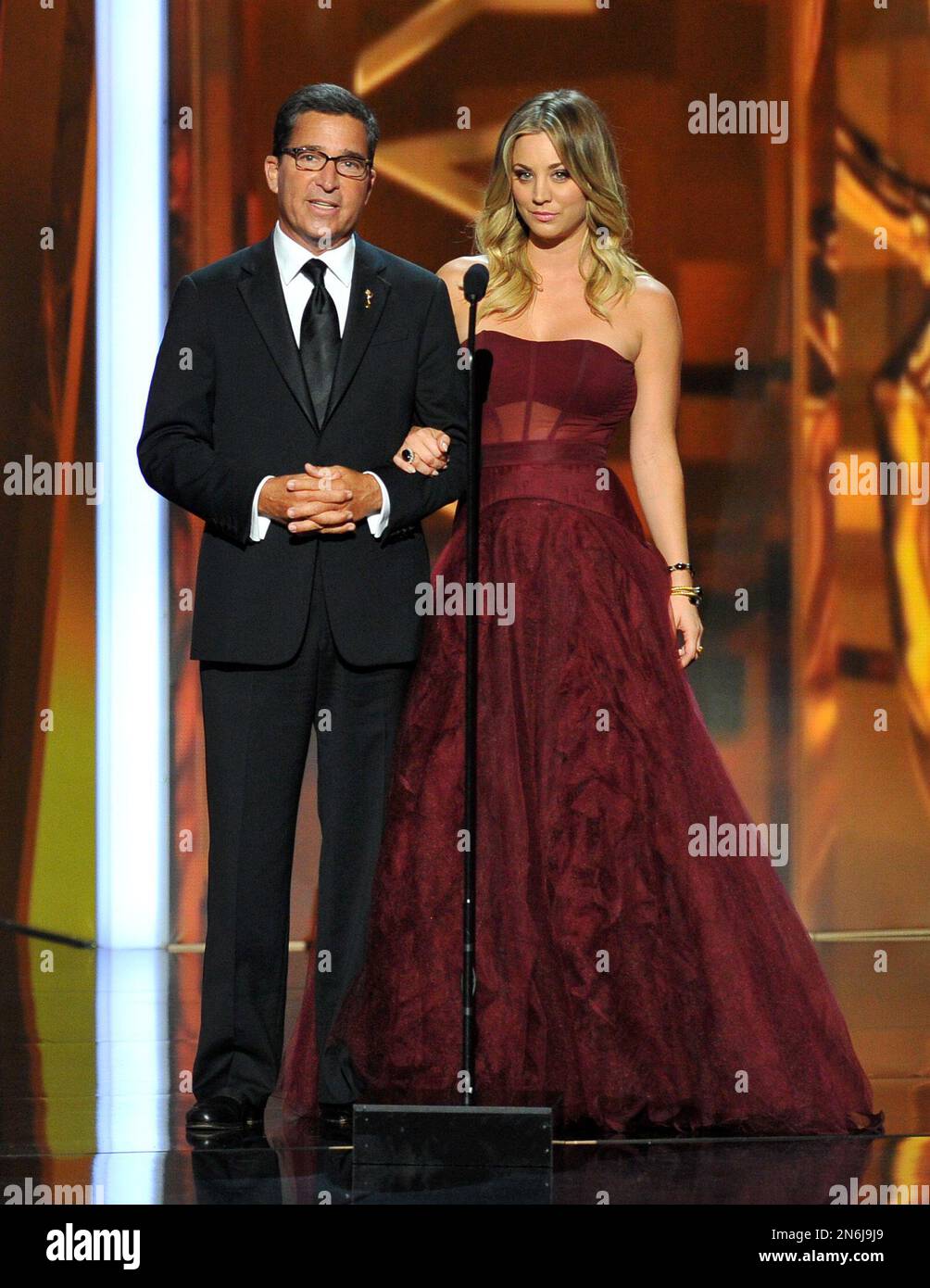 From left, Academy Chairman and CEO Bruce Rosenblum and Kaley Cuoco ...
