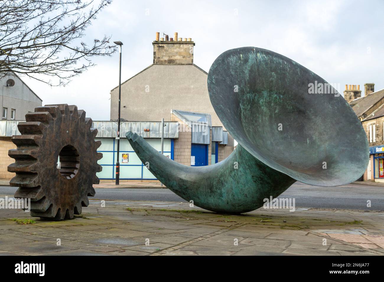 Bronze sculpture of cog and horn by Andrew Burton, Fountain Green ...