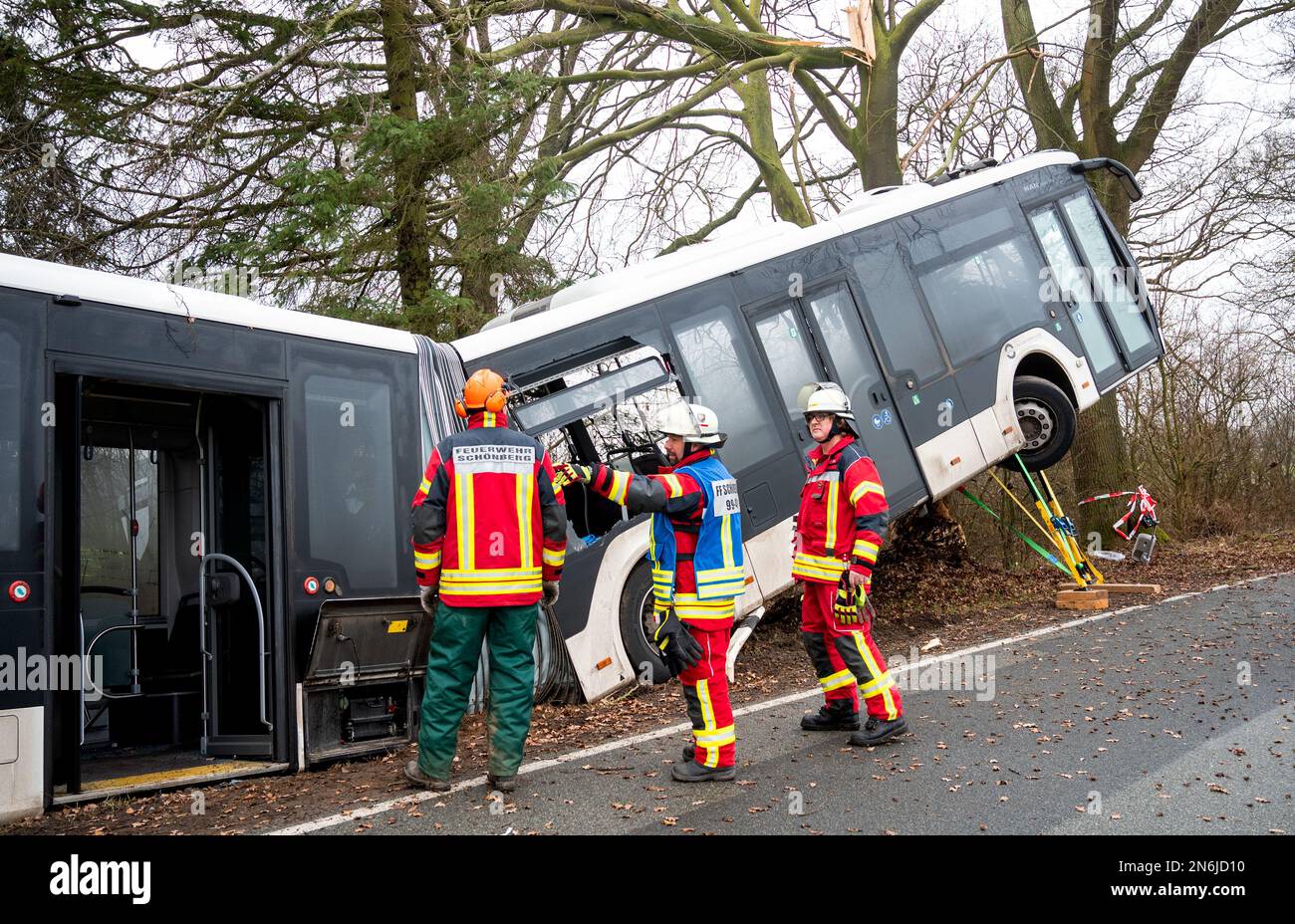 10 February 2023, Schleswig-Holstein, Schönberg: A public service bus ...