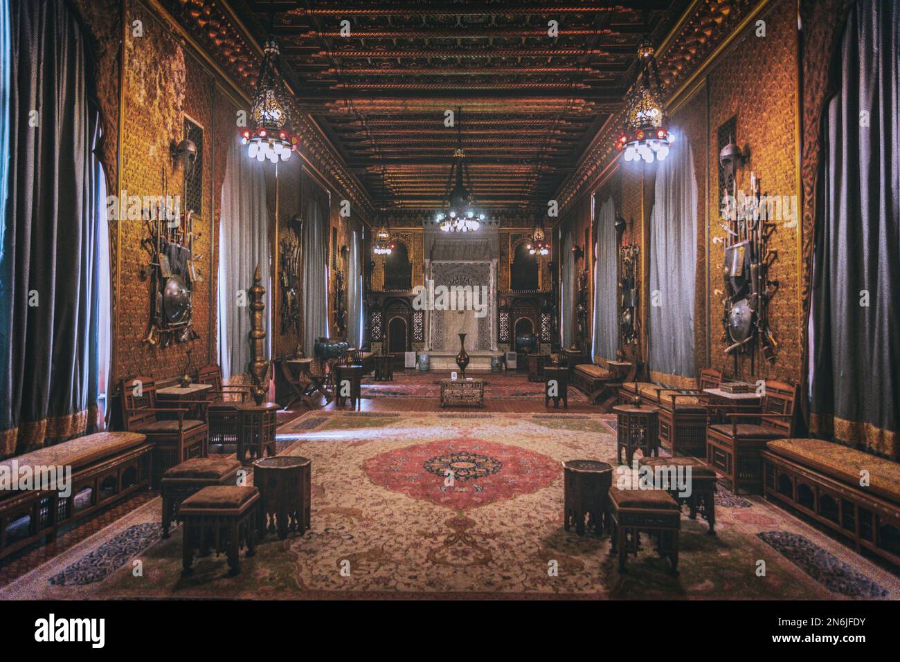 An interior of a castle with an interesting ceiling Stock Photo - Alamy