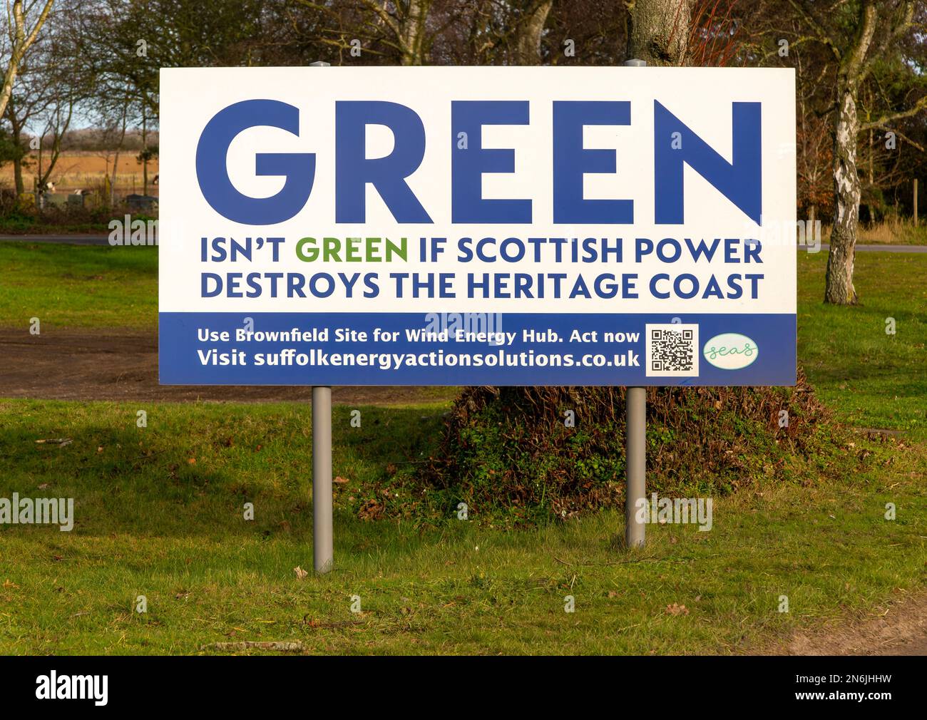 Protest sign about Scottish Power onshore wind energy plans on Suffolk ...