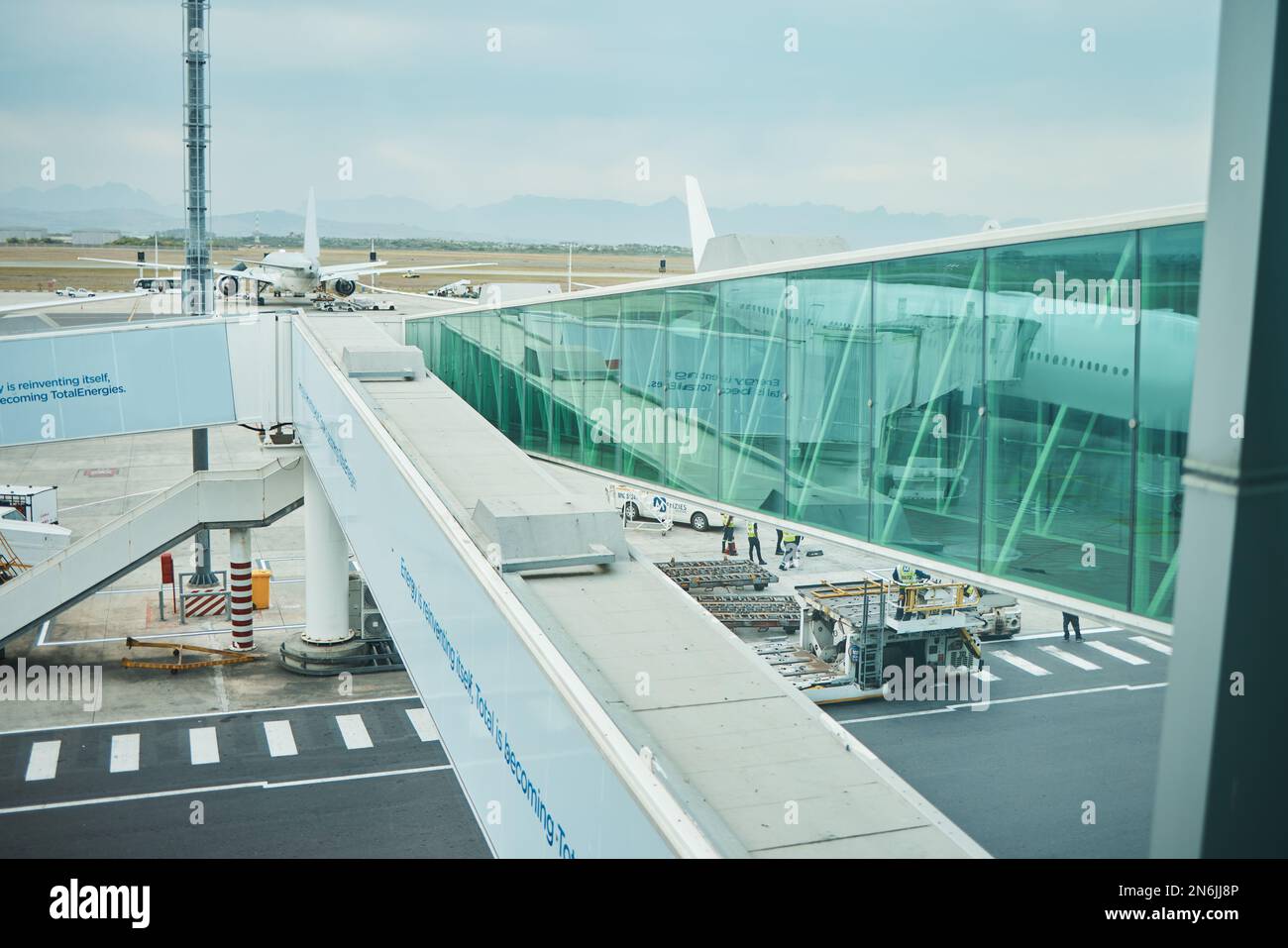 Airport, runway and platform of airplane trip, travel and ...