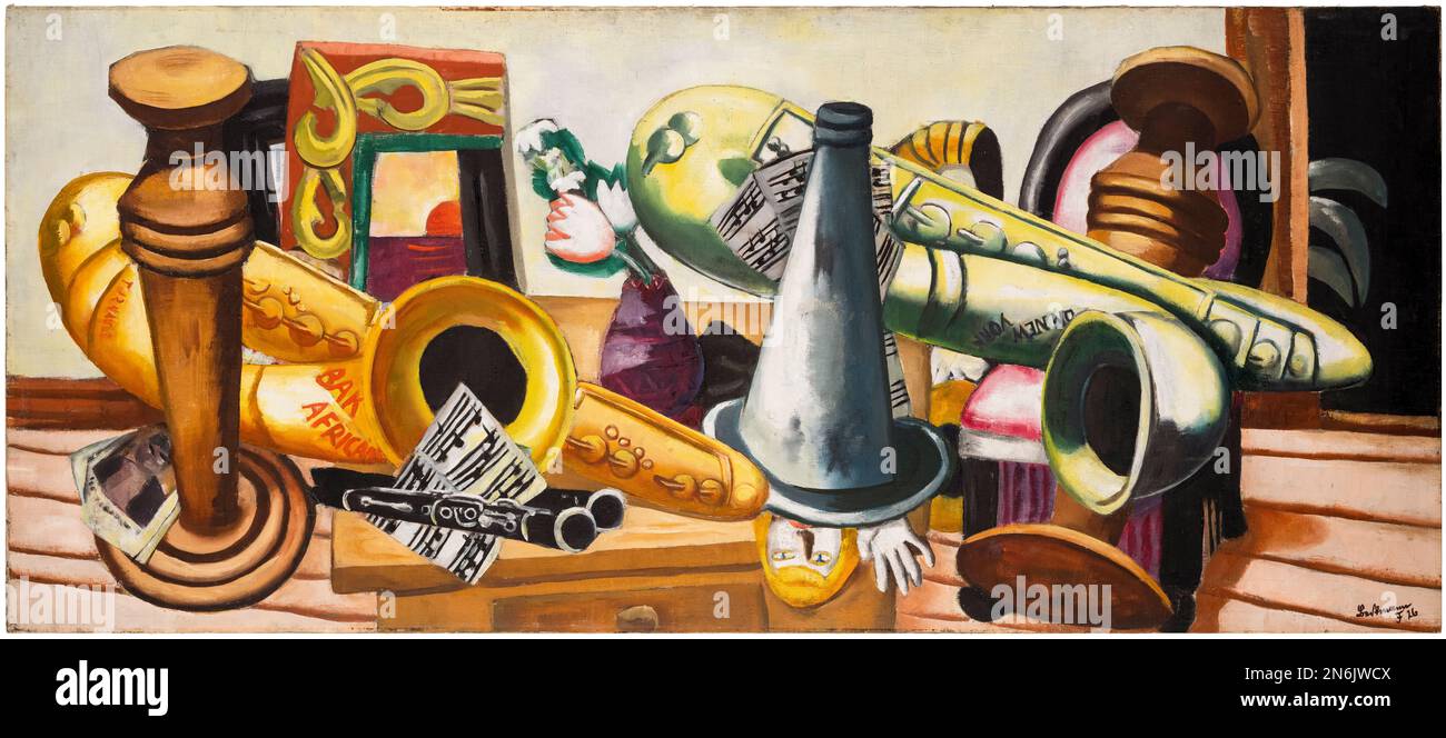 Max Beckmann painting, Still Life with Saxophones, oil on canvas, 1926 ...