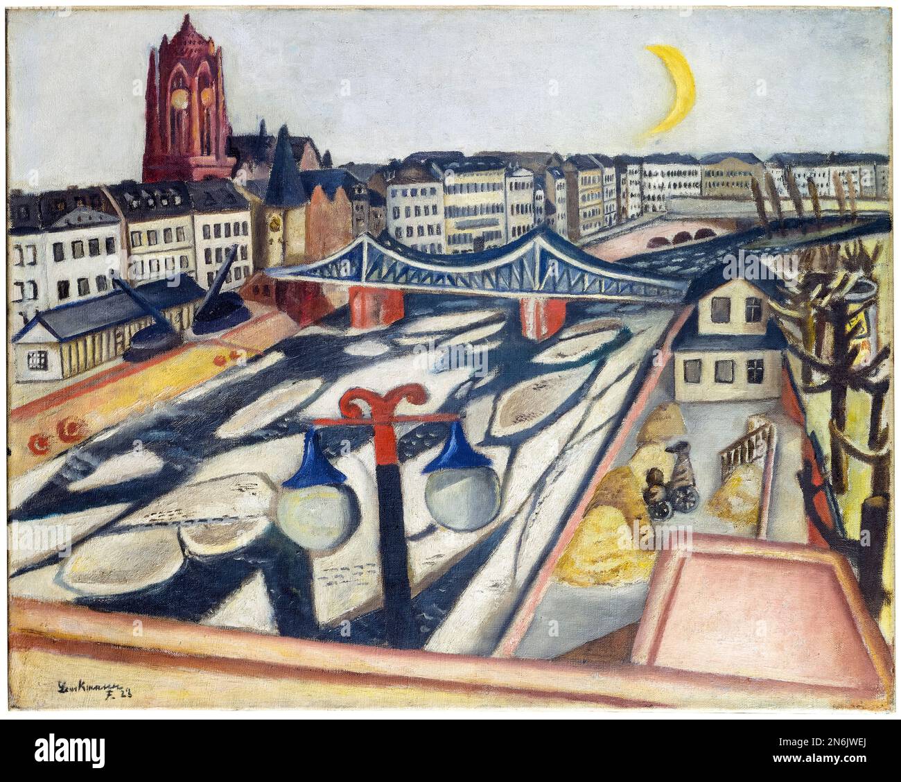 Ice on the River, (Frankfurt am Main), landscape painting in oil on ...