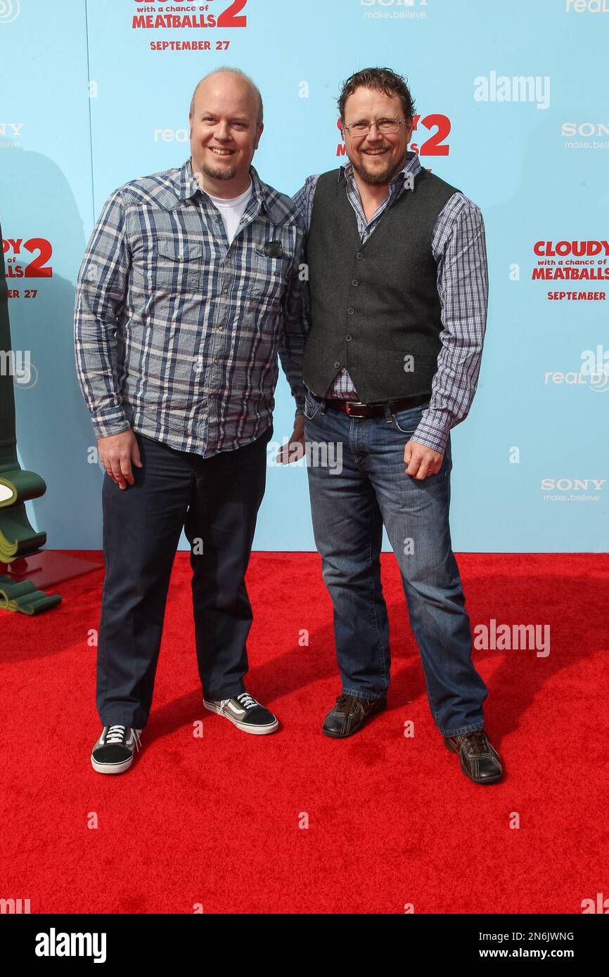 From left, directors Cody Cameron and director Kris Pearn arrive at the ...