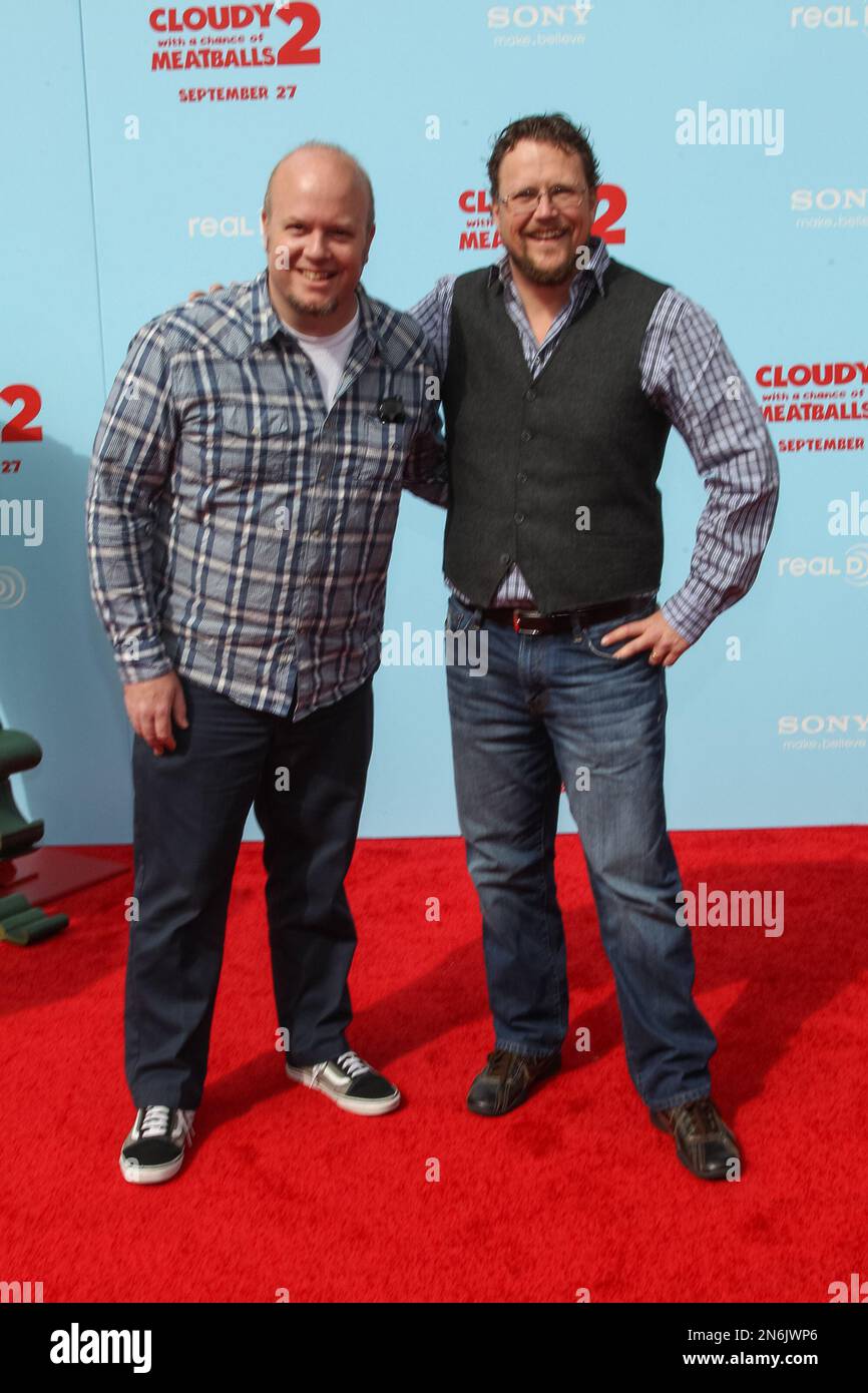 From left, directors Cody Cameron and director Kris Pearn arrive at the ...