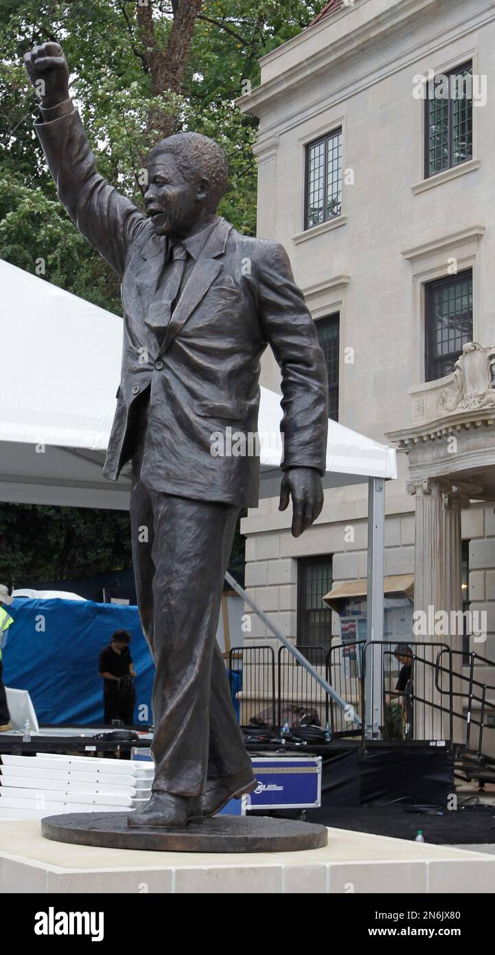 A statue of former South African President Nelson Mandela stands ...