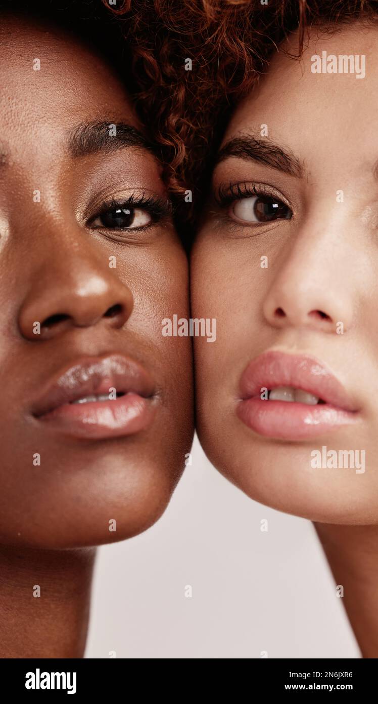 Beauty, portrait and skin of women faces together for cosmetic magazine ...