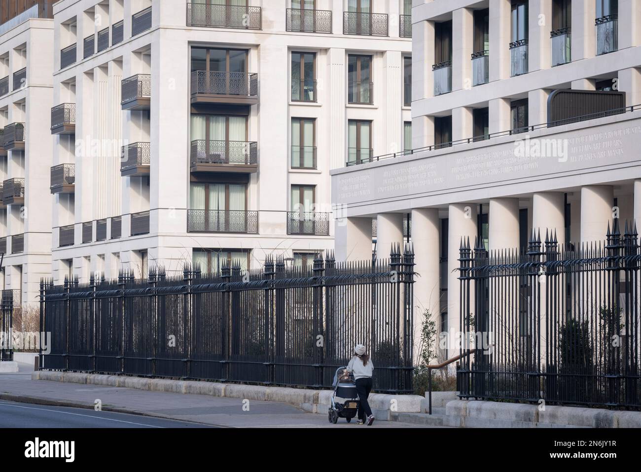 An exterior view of the Chelsea Barracks development on Chelsea Bridge ...