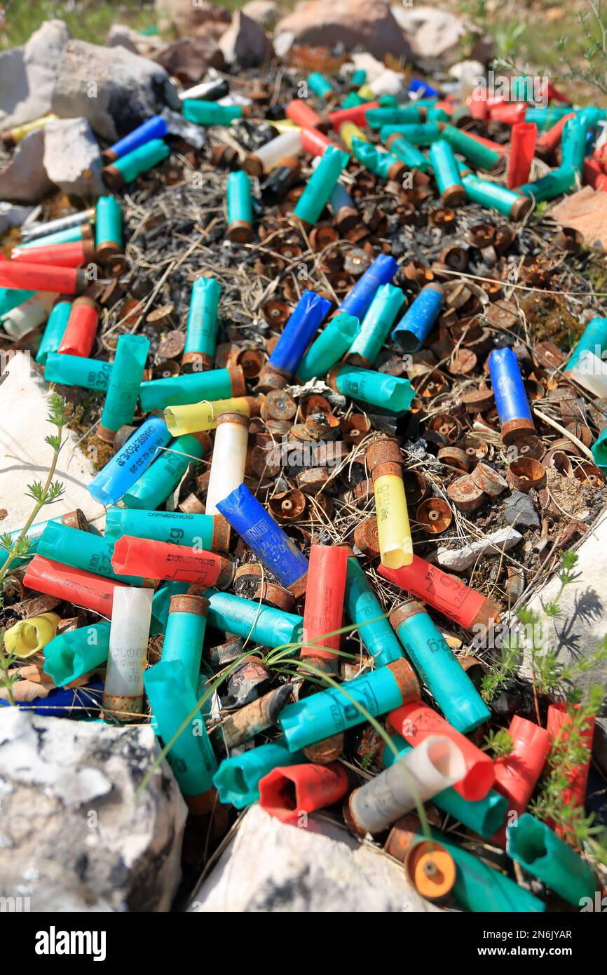 Hunting cartridge pollution, rounds on floor, Grasse, Alpes Maritimes ...
