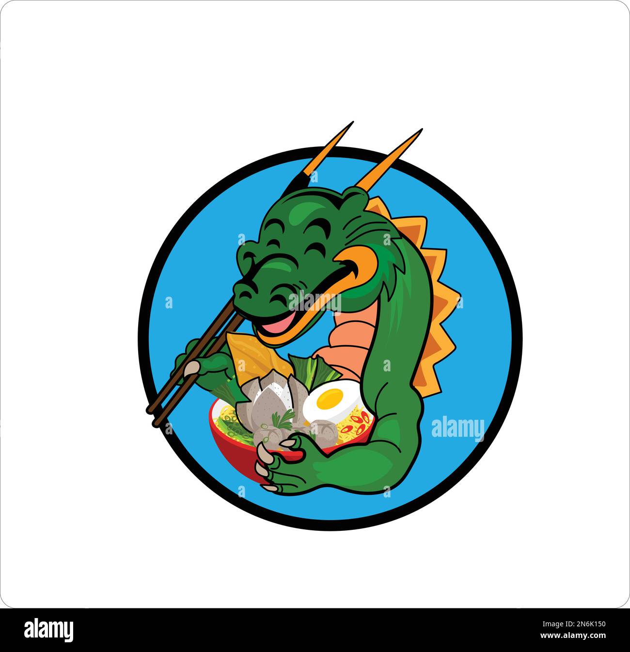 The cartoon dragon mascot eats ramen vector illustration Stock Vector ...