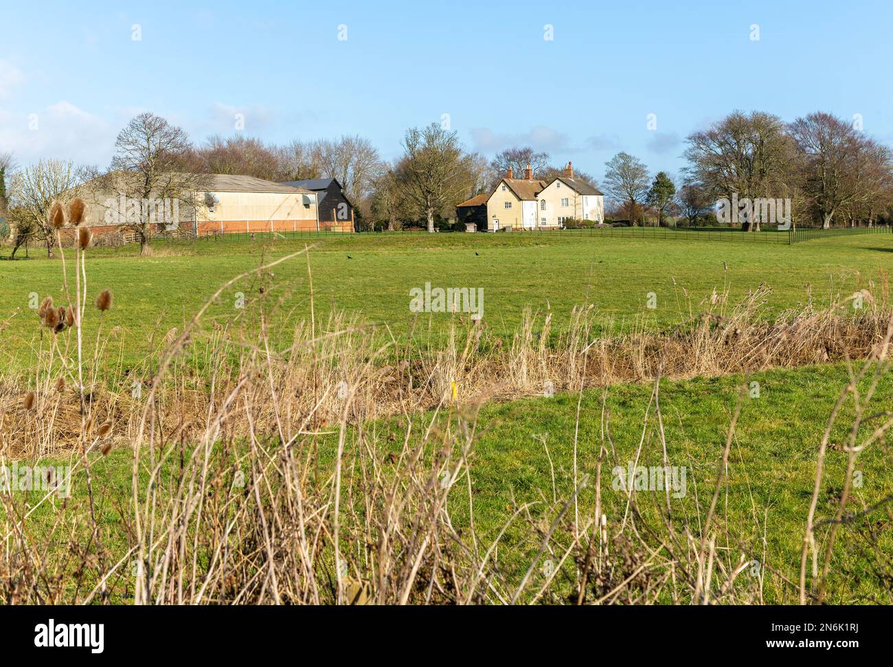 Farmhouse and fields, Boyton Hall Farm, Boyton, Suffolk, England, UK ...