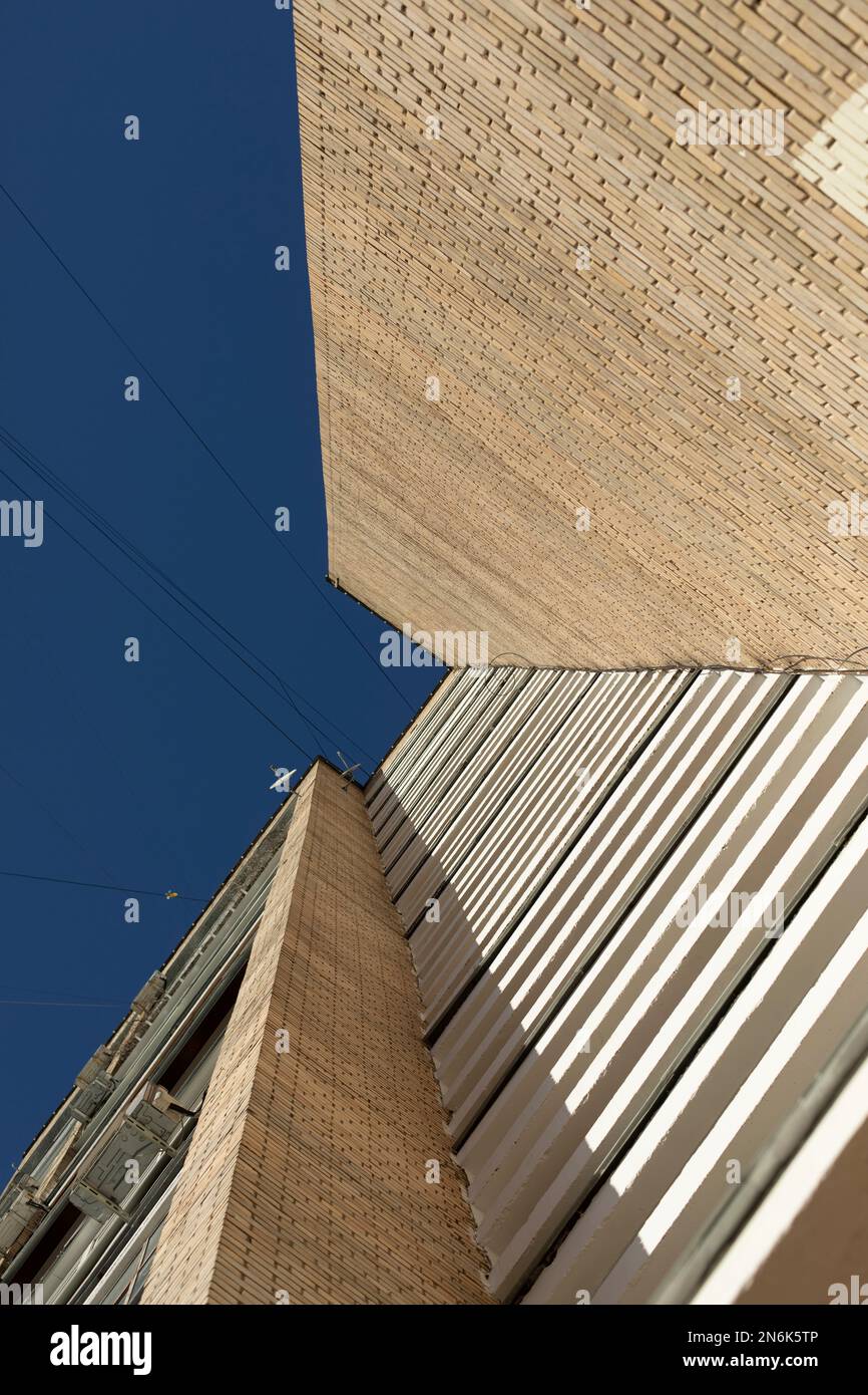 Architecture of city. House in Soviet Union. Building is made of brick ...