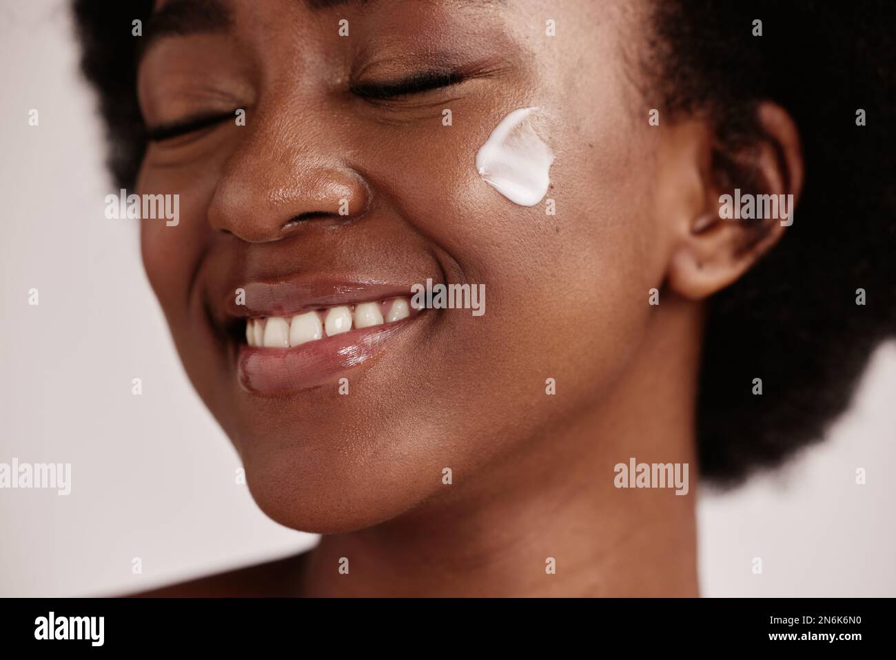 Dermatology, face shine and cream of a model with facial mask, skincare ...