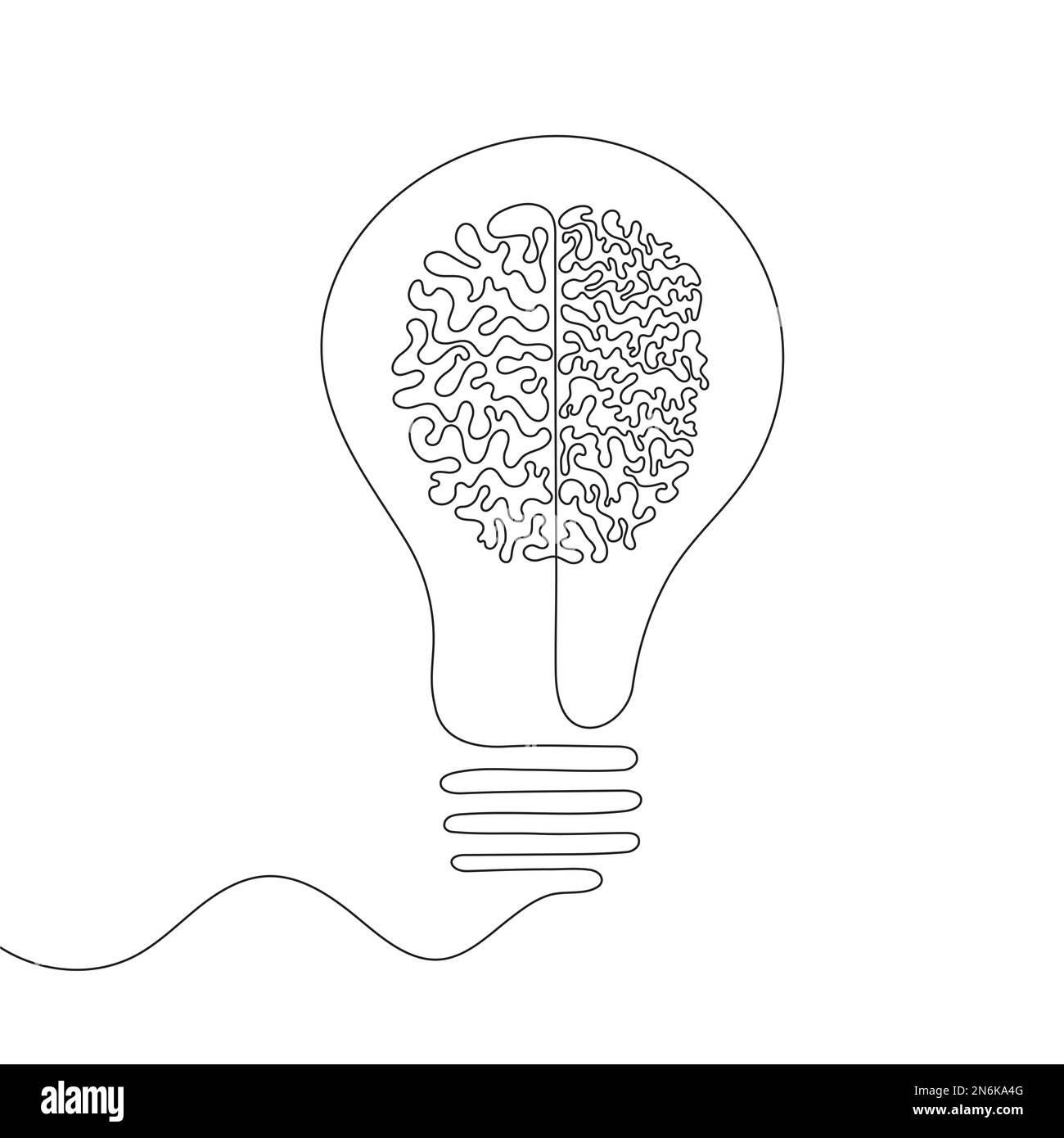 Continuous line drawing of light bulb and human brain logo. Idea ...
