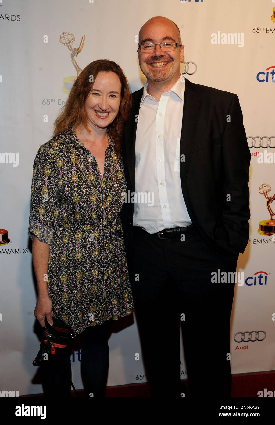 Adam Felber, right, and Jeanne Simpson arrive at the 65th Primetime ...