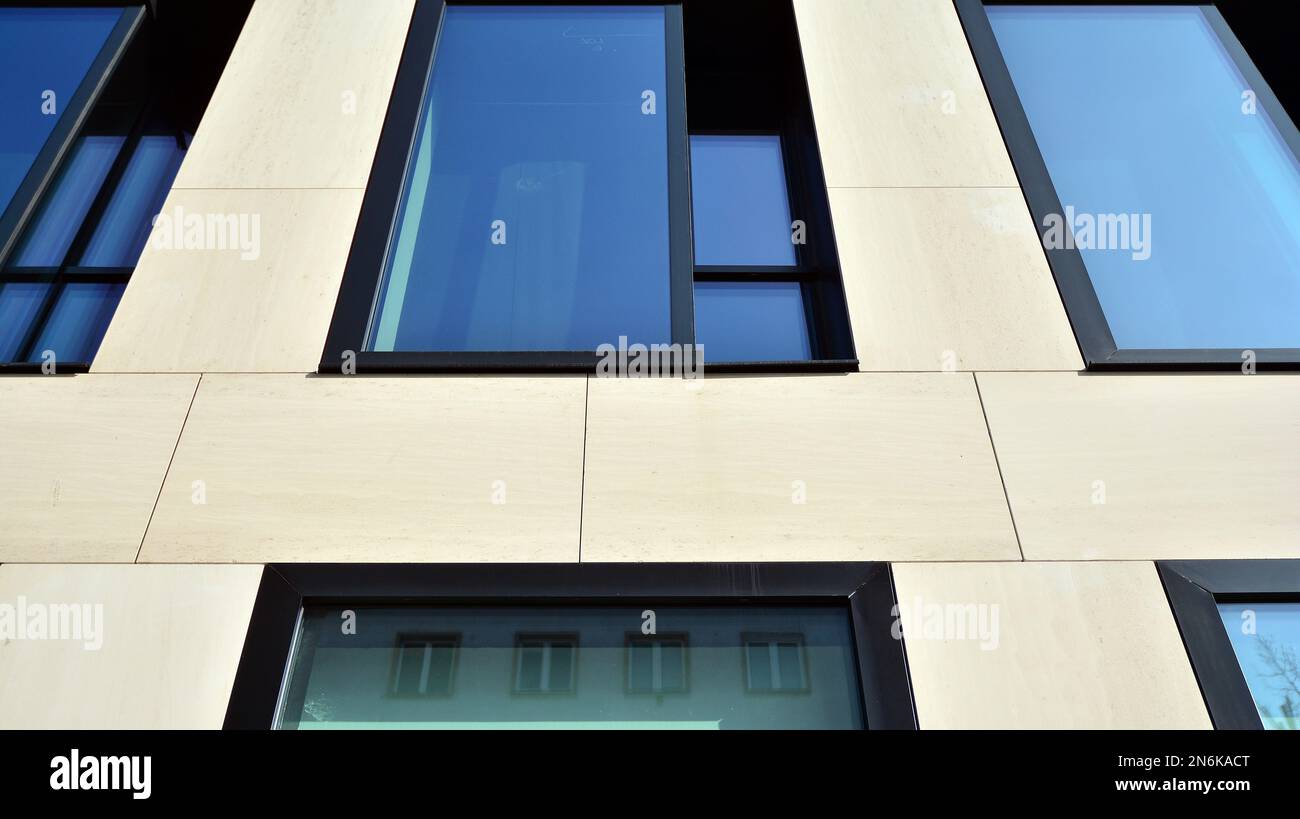 Office building with white aluminum composite panels. Facade wall made ...