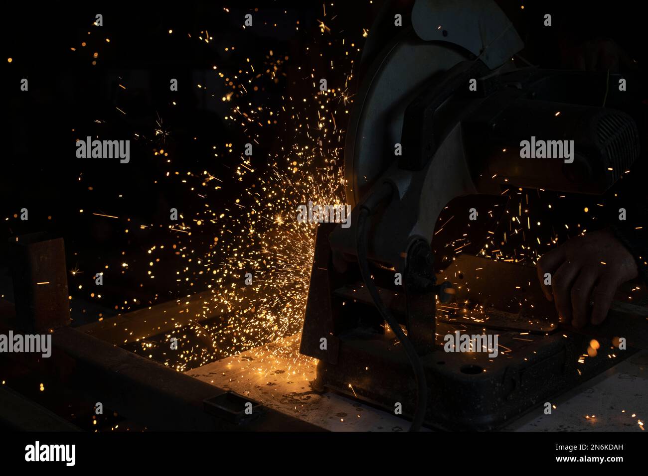 Sparks from metal. Lots of sparks from grinding steel. Circular saw ...