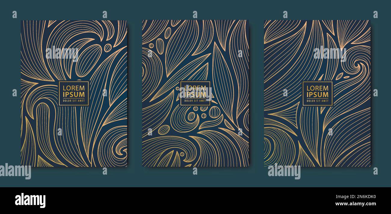 Vector japanese leaves art deco patterns. Floral golden elements ...