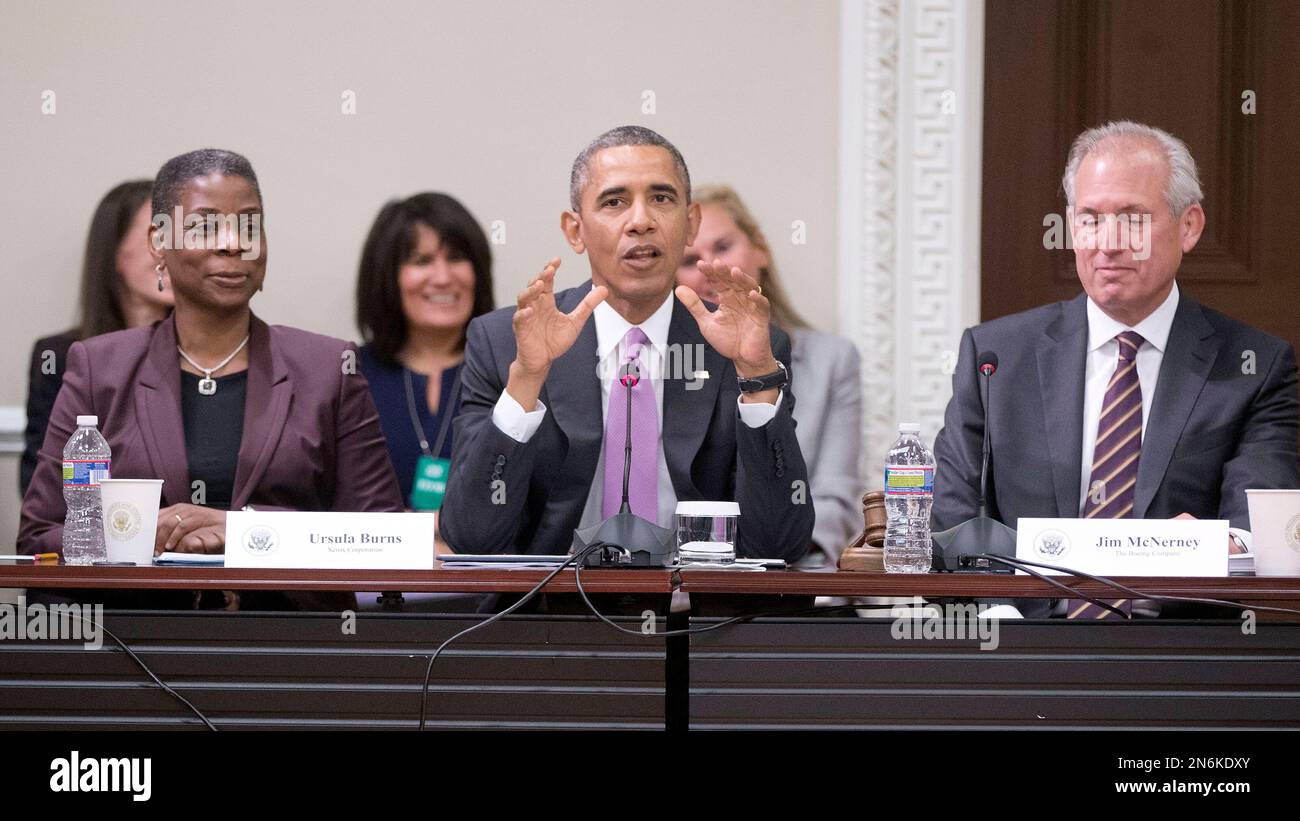 President Barack Obama, center, speaks to members of his Export Council ...
