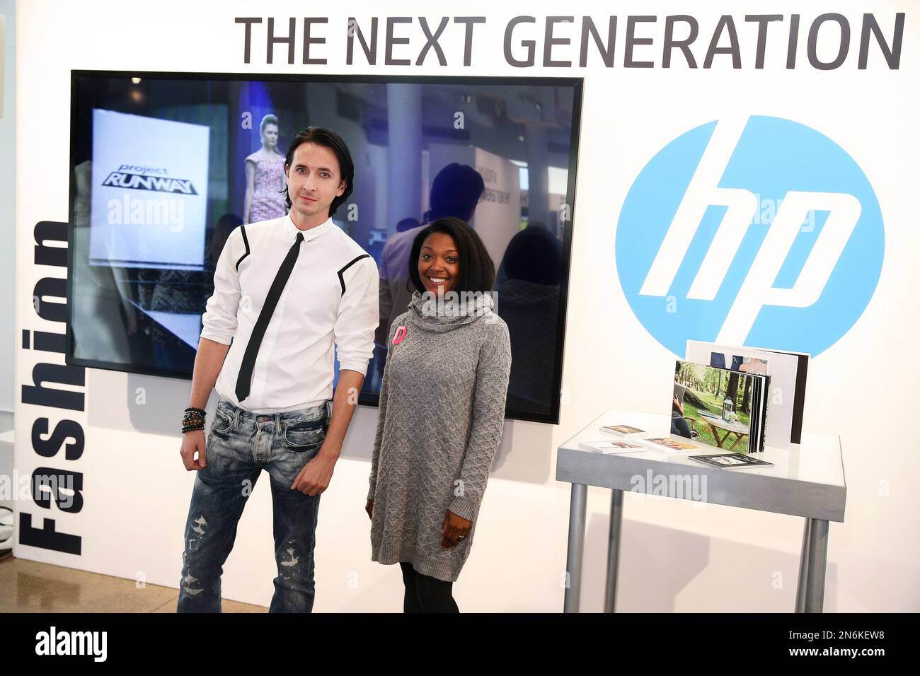 Designers Dmitry Sholokhov, left, and Dom Streater pose for a photograph at the fashion station ...