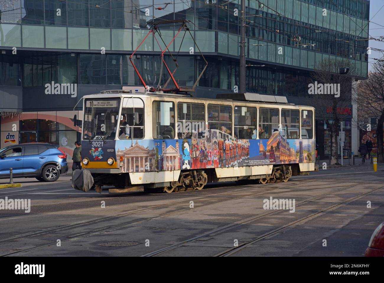 Tatra T6A5 tram built in Czechoslovakia, operating in the capital city ...