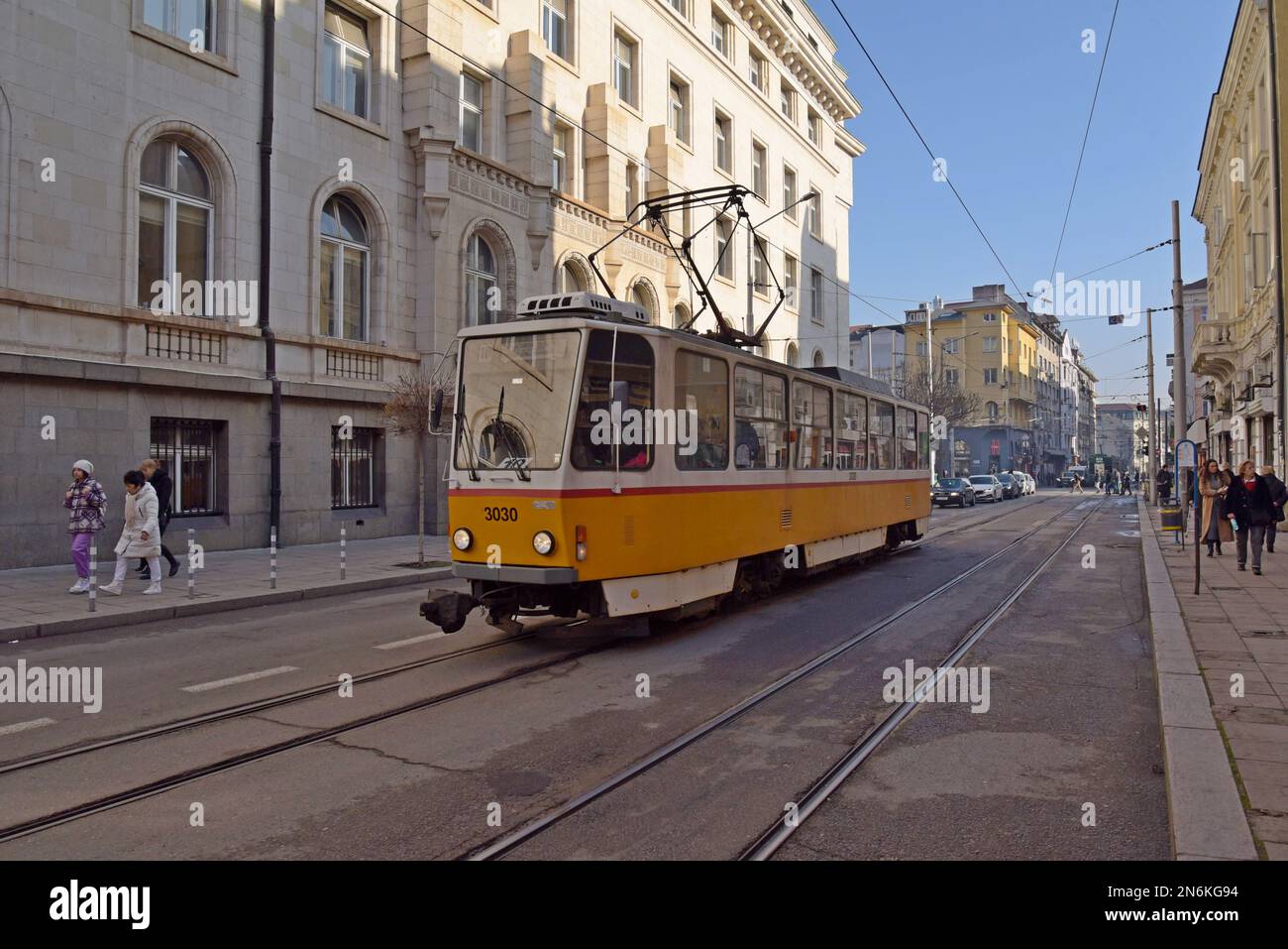 Tatra T6A5 tram built in Czechoslovakia, operating in the capital city ...