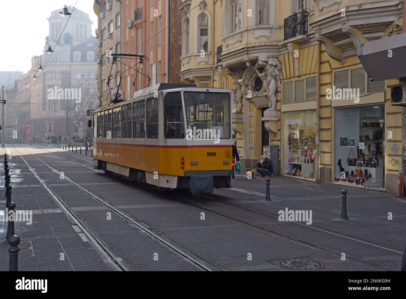 Tatra T6A5 tram built in Czechoslovakia, operating in the capital city ...