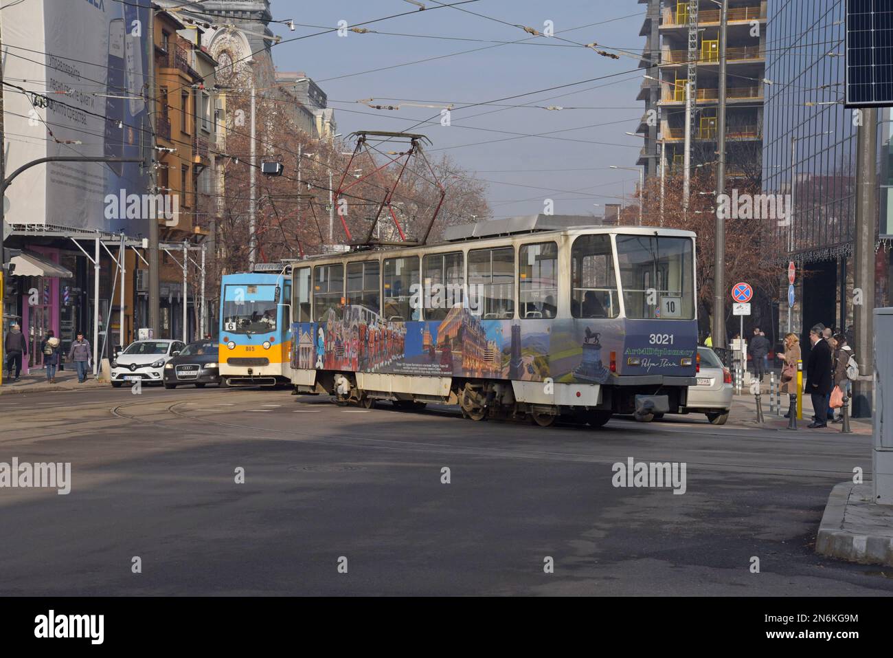 Tatra T6A5 tram built in Czechoslovakia, operating in the capital city ...