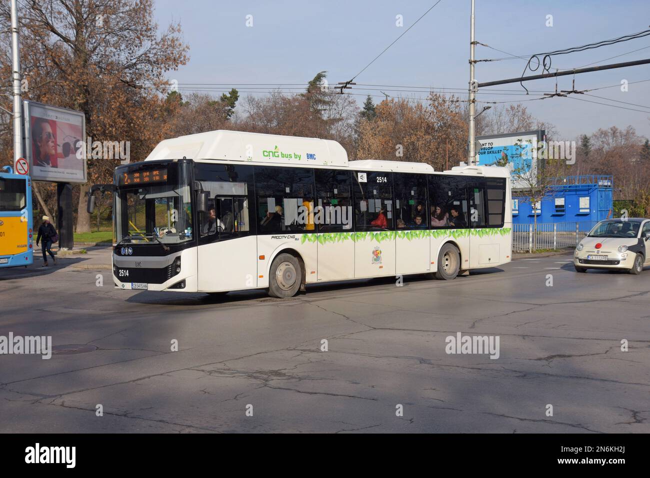 A CNG Compressed Natural Gas bus operating in Sofia city, Bulgaria. The ...